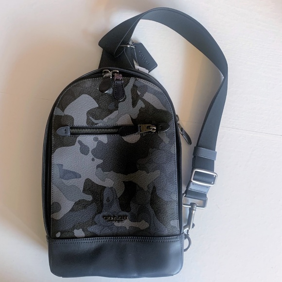 Coach | Bags | Coach Men Graham Camo Sling Pack Blue Black Nwt | Poshmark